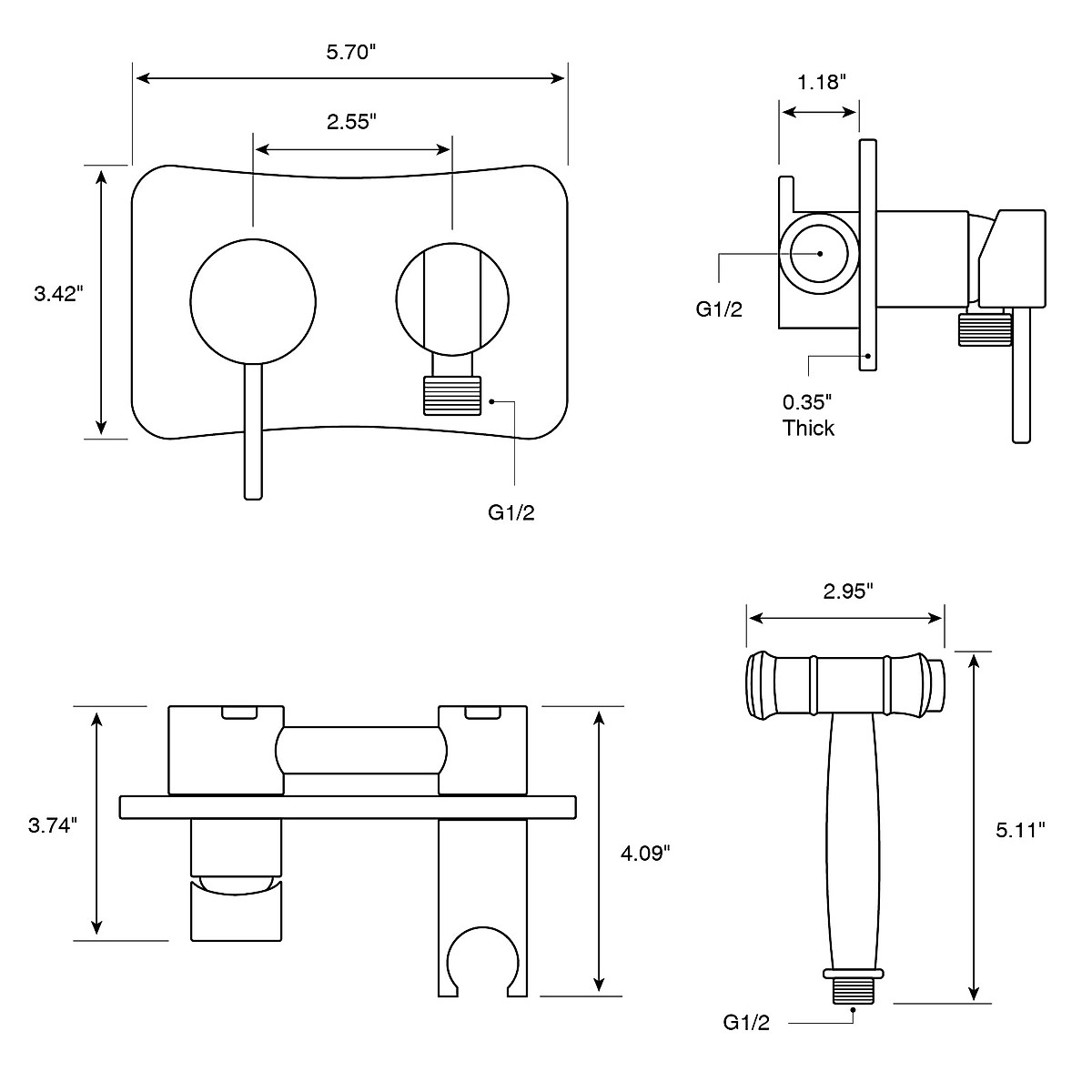 DIKUROOMS Brass Bathroom Bidet Faucet Handheld Spray Set, Concealed Wall Mount, Warm Water Diaper Sprayer Shattaf Toilet Attachment, Matte Black