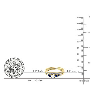 Dazzlingrock Collection Round Blue Sapphire & White Diamond Women 5 Stone Bridal Engagement Band Set in 14K Yellow Gold, Size 8