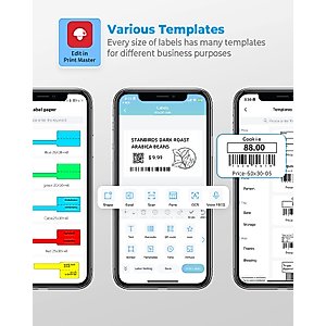 Phomemo M110 Label Printer - Bluetooth No Ink Printer, Mini Portable Barcode Label Printer for Retail, Address, Barcode, Home, for PC/Mac, iOS/Android, with 3pack Most Used Labels, Ebony Black