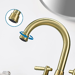 Bathroom Sink Faucet, SBOSBO 4 Inch Bathroom Faucet for Sink 3 Hole, 2 Handle Sink Faucet with Pop Up Drain Assembly and 2 Water Supply Hoses for RV Bathroom Vanity (Brushed Gold)