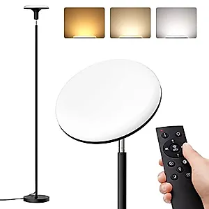 addlon Floor Lamp with Remote, Sky LED Modern Torchiere Tall Standing Lamp Super Bright Floor Lamps for Living Room, Bedroom and Office, 30W/2400LM - Black