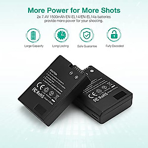 FirstPower EN-EL14/EN-EL14a Battery and USB Dual Charger Compatible with Nikon D3100 D3200 D3300 D3400 D3500 D5100 D5200 D5300 D5500 D5600 DF Coolpix P7000 P7100 P7700 P7800 Camera