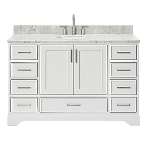 ARIEL Stafford 55 Inch Single Oval Sink Vanity with Carrara White Marble Countertop W/0.75" Edge in White