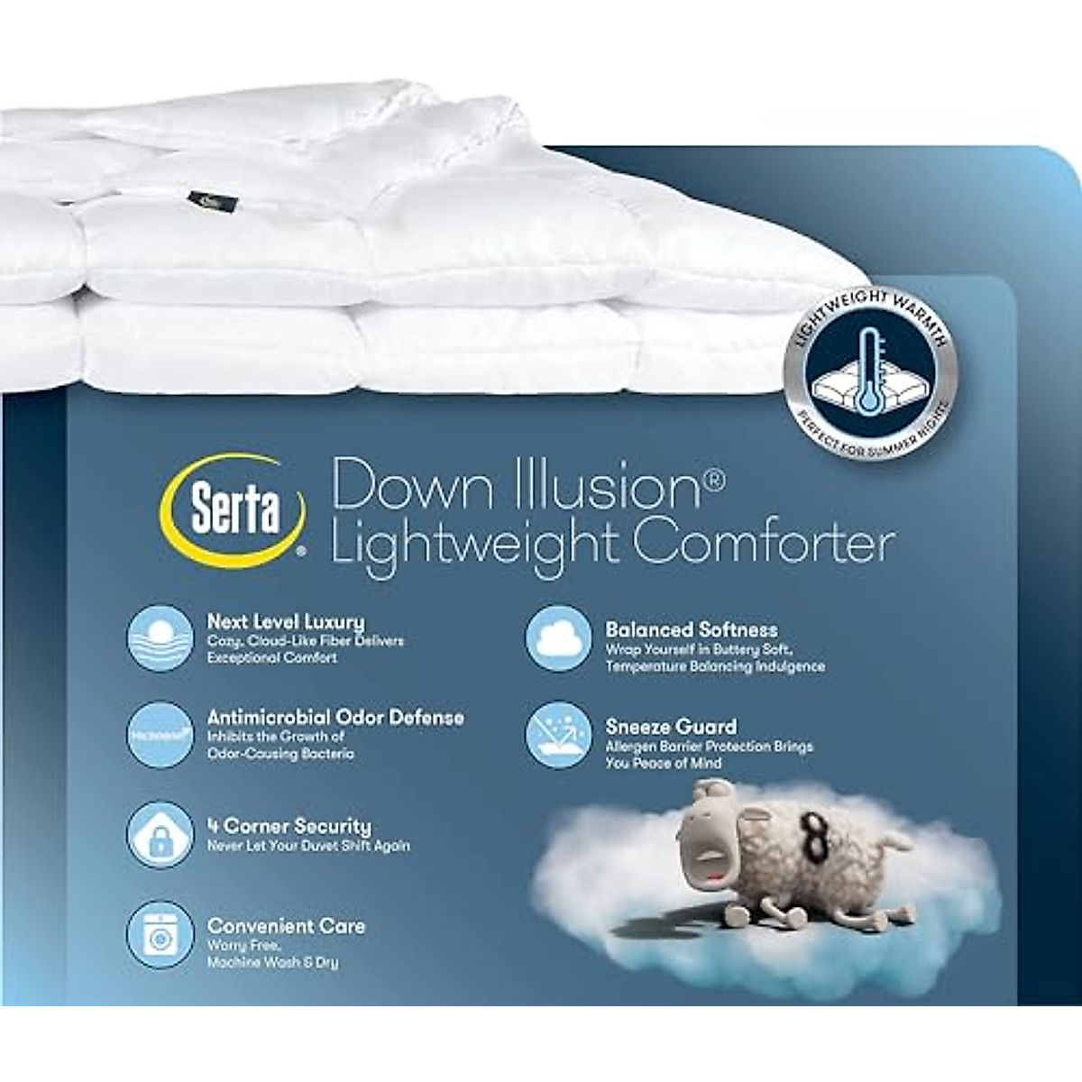 Serta Down Illusion Lightweight Hypoallergenic Down Alternative Comforter with Corner Loops, Full/Queen, White