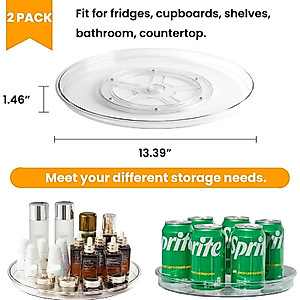 vacane 2 Pack Clear Lazy Susan Organizer 13" Plastic Lazy Susan Turntable for Cabinet Rotating Pantry Lazy Susan Cabinet Organizer, Storage Containers for Kitchen, Refrigerator Countertop, Bathroom