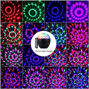 Disco Ball Light Portable Bluetooth DJ Strobe Lights with Remote Control Sound Activated Party Lights for Dance Parties Birthdays Room Decoration Lights X’mas (Classic)