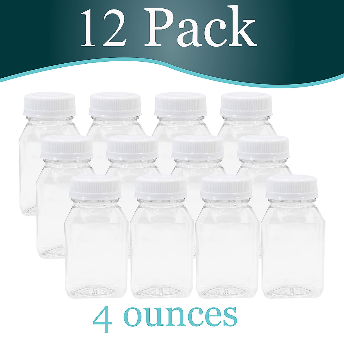 Upper Midland Products 4 oz Empty Plastic Juice Bottles With Lids 12 Pack Small Clear Drink Syrup Disposable Containers Tamper Proof Caps