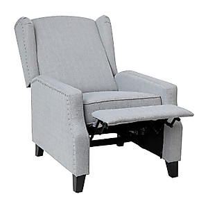 Flash Furniture Prescott Polyester Fabric Upholstered Slim Wingback Recliner, Modern Pushback Recliner Chair with Pocket Spring Seat, Gray