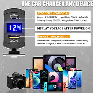 Okerny Rocker Switch Panel 5 Gang+ PD Quick Charge + 3.0 USB + Voltmeter Pre-Wired Aluminum Panel Toggle Switches for Automotive Car Marine Boat RV ATV UTV RZR Off Road…