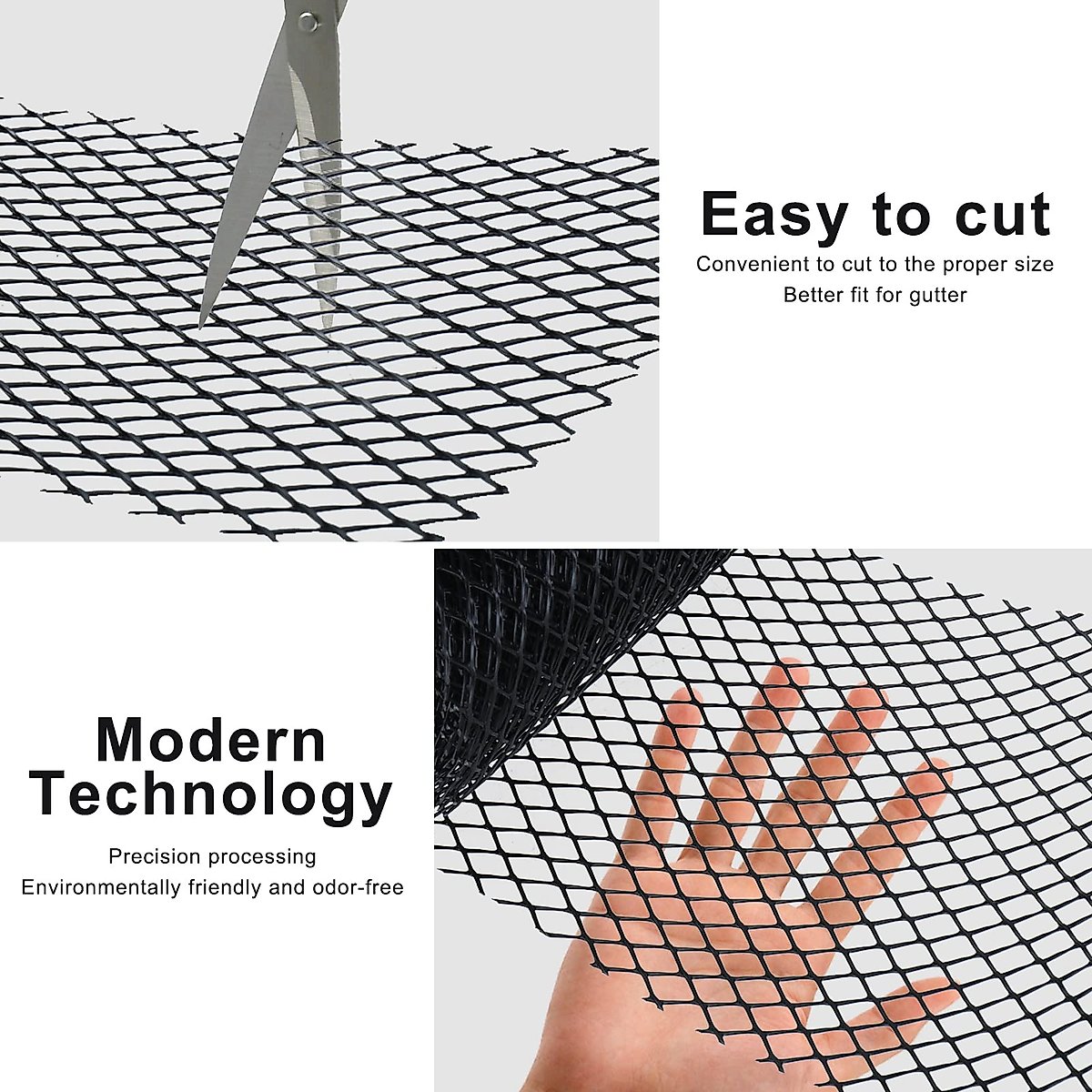 WerkWeit Gutter Guard Mesh 2 Rolls Plastic Gutter Guard 6” Wide x 20Ft Long Gutter Leaf Guards with 30 Clip Fixing Hooks Gutter Protector Mesh Screen Prevent Gutter Drain Downspout Clogging