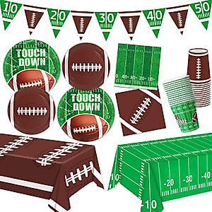 Football Party Decorations Football Party Supplies Including Paper Plates, Napkins, Tablecloth, Banner for Football Birthday Party Gameday Tailgate Party Decorations, Serve 24