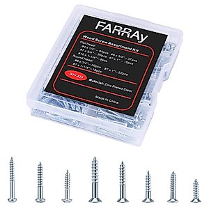 FARRAY Wood Screws Assortment Kit, 224pcs Galvanized Phillips Screws Set, Wood Screws, Assorted Screws, Screw Kit, Assorted Wood Screws, Screw Set Assortment