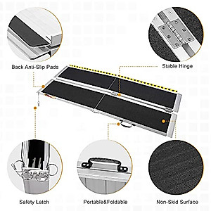 ORFORD Non Skid Wheelchair Ramp 6FT, Threshold Ramp with an Applied Slip-Resistant Surface, Portable Aluminum Foldable Mobility Scooter Ramp, for Home, Steps, Stairs, Doorways, Curbs