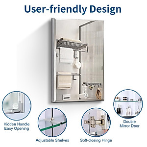 15x26 Inch Medicine Cabinet with Mirror Bathroom Adjustable Shelf Wall Mounted Or Successed White Modern Contemporary Metal Finish Includes Hardware Included