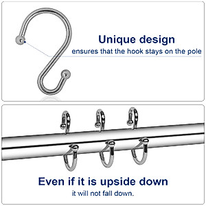 Gidse Metal Shower Curtain Hooks, Set of 12, Rust Proof Shower Curtain Hooks Rings, Durable S Shaped Hooks Hangers for Shower Curtains, Kitchen Utensils, Clothes, Towels (Chrome)