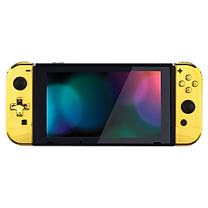 eXtremeRate Chrome Gold Joycon Handheld Controller Housing (D-Pad Version) w/Full Set Buttons, DIY Replacement Shell Case for Nintendo Switch & Switch OLED Model Joy-Con – Console Shell NOT Included