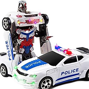 Toysery Transforming Robot Police Car with Light, Smart Robot Police Cars for Kids , Race Car to Robot Toy Transforming Toys for Boys, Bump and Go Toddler Car Robot Toys for Boys Age 7 to 9