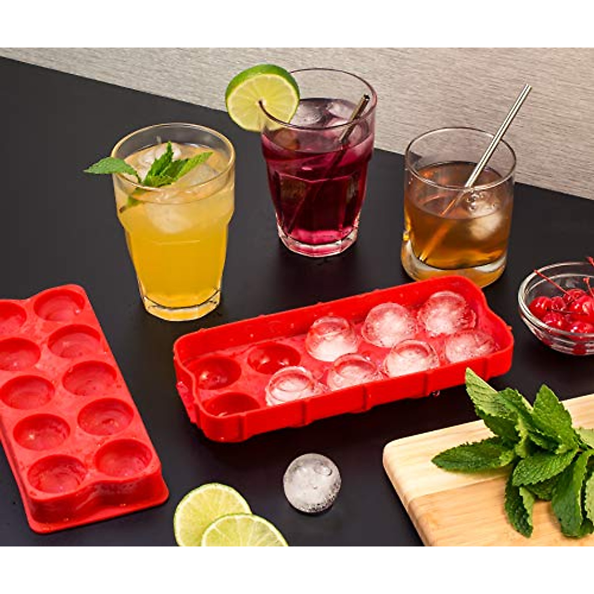 HIC Kitchen Cannonball Silicone Ice Cube Tray, European-Grade, Non-Stick, Makes 10 Large Ice Balls