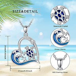 Dorunmo Turtle Necklace 925 Sterling Silver Sea Turtle Necklaces Aquamarine Heart Tortoise Pendant Starfish Shell Charm Blue Wave Jewelry Nautical Ocean Theme Gifts For Beach Lover Women Wife Friends