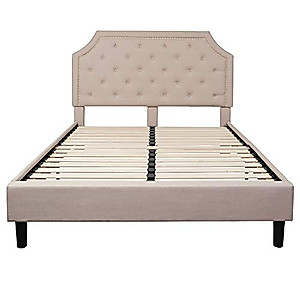 Flash Furniture Brighton Queen Size Tufted Upholstered Platform Bed in Beige Fabric