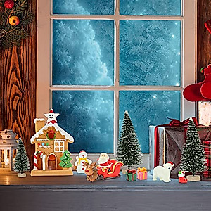 LOVESTOWN Christmas Miniature Figurines for Crafts, 25 PCS Fairy Garden Christmas Accessories with Mini Bottle Brush Trees Gingerbread House Xmas Resin Decorations for Christmas Party