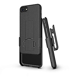 BELTRON iPhone 7/8/SE 2020/SE 2022 Holster Case, Super Slim Rubberized Grip Case & Swivel Belt Clip Holster Combo with Built-in Kickstand for for Apple iPhone SE3 2022, SE2 2020, 8, 7, 6, 6s (Black)