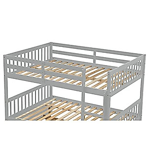 CITYLIGHT Full Over Full Bunk Beds with Trundle, Wooden Bunk Bed Full Over Full Size for Adults Teens, Detachable Full Bunk Bed Frame with High Length Guardrail,Grey