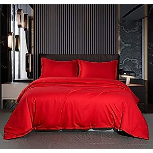 Colourful Snail 100-Percent Cotton Duvet Cover Set, Hidden Zipper Closure, Ultra Soft, Easy Care and Durable, Simple Bedding Style, Queen, Red