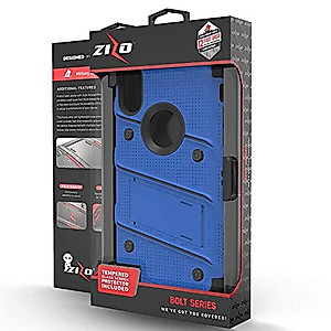 Zizo Bolt Series Compatible with iPhone X Case Military Grade Drop Tested with Screen Protector, Kickstand and Holster iPhone Xs Blue Black