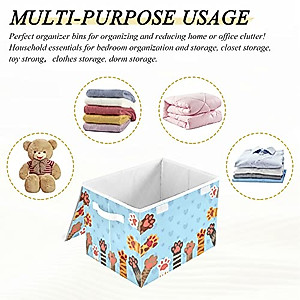 Kigai Storage Basket Cute Paws Storage Boxes with Lids and Handle, Large Storage Cube Bin Collapsible for Shelves Closet Bedroom Living Room, 16.5x12.6x11.8 In