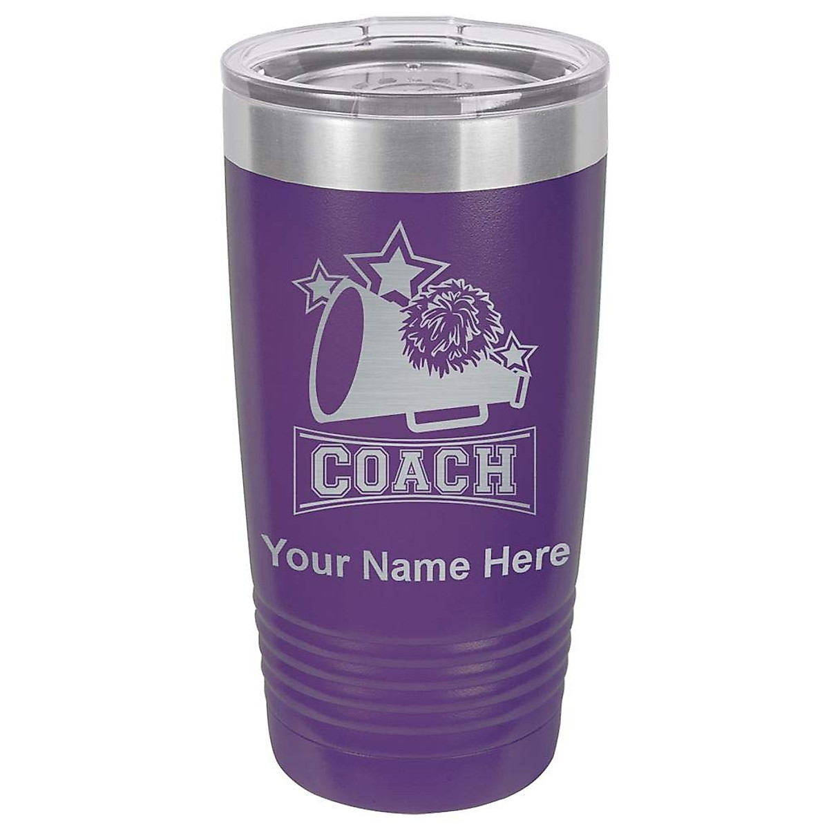 LaserGram 20oz Vacuum Insulated Tumbler Mug, Cheerleading Coach, Personalized Engraving Included (Dark Purple)