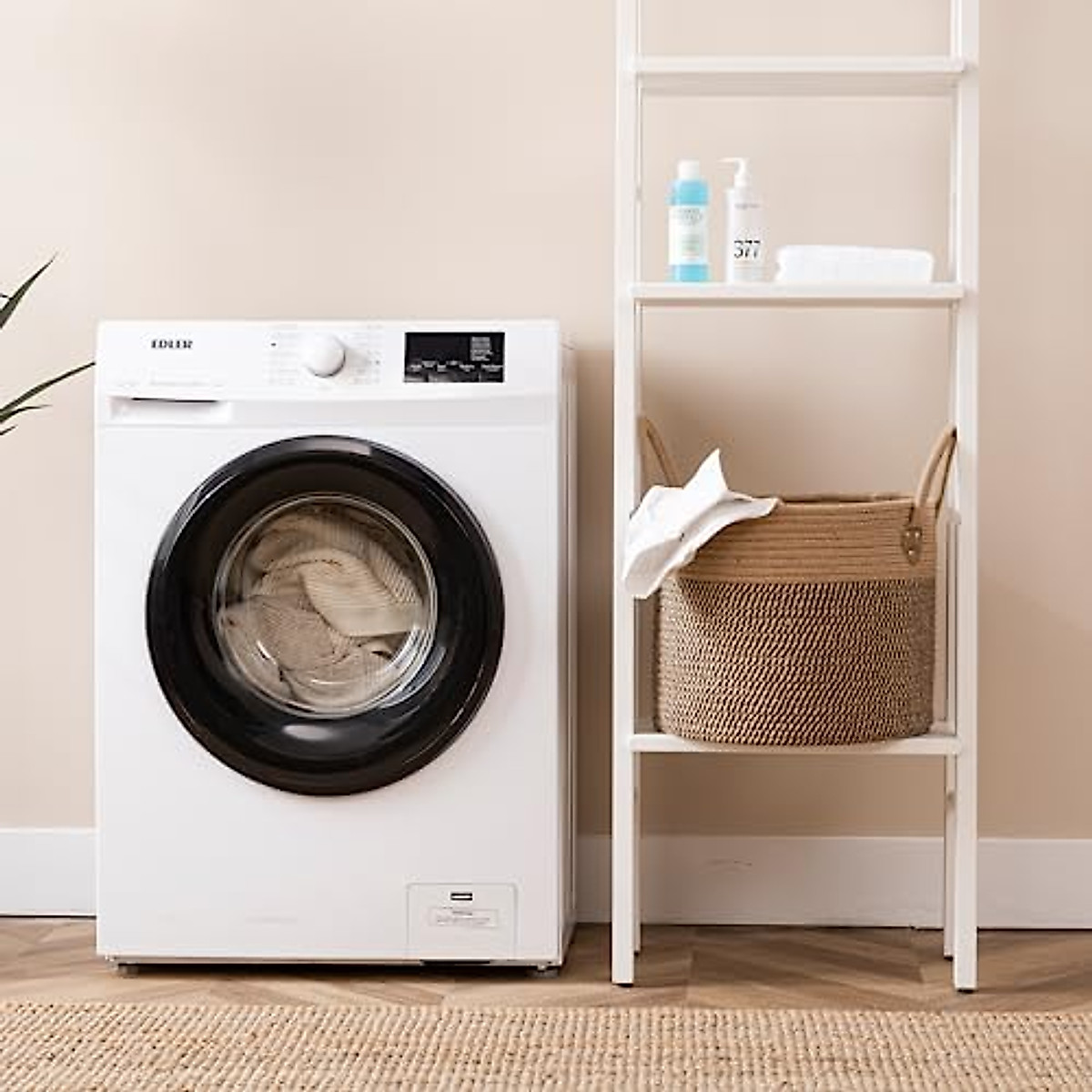 joybest Woven Storage Basket with Handle, Wicker Basket for Organizing, Jute Basket for Plant, Boho Decorative Basket For Blanket Toy Shoes Clothes 14x12 Inches