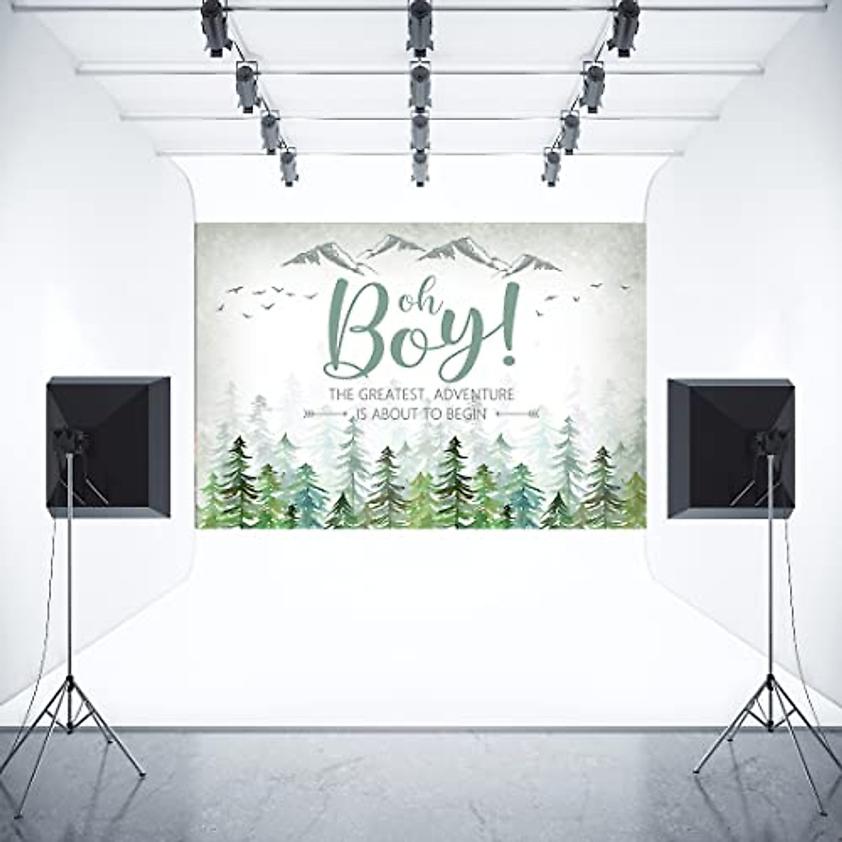 Aperturee Adventure Awaits Baby Shower Backdrop 7x5ft Oh Boy Let The Adventure Begin Pine Tree Mountain Wilderness Adventure Woodland Photography Background Forest Party Decorations Photo Booth Props