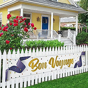 Bon Voyage Large Banner, Travel Theme Banner, Cruise Party Lawn Sign, Farewell Porch Sign, Adventure Awaits, Goodbye Retirement Party Decorations, Indoor Outdoor Backdrop 8.9 x 1.6 Feet