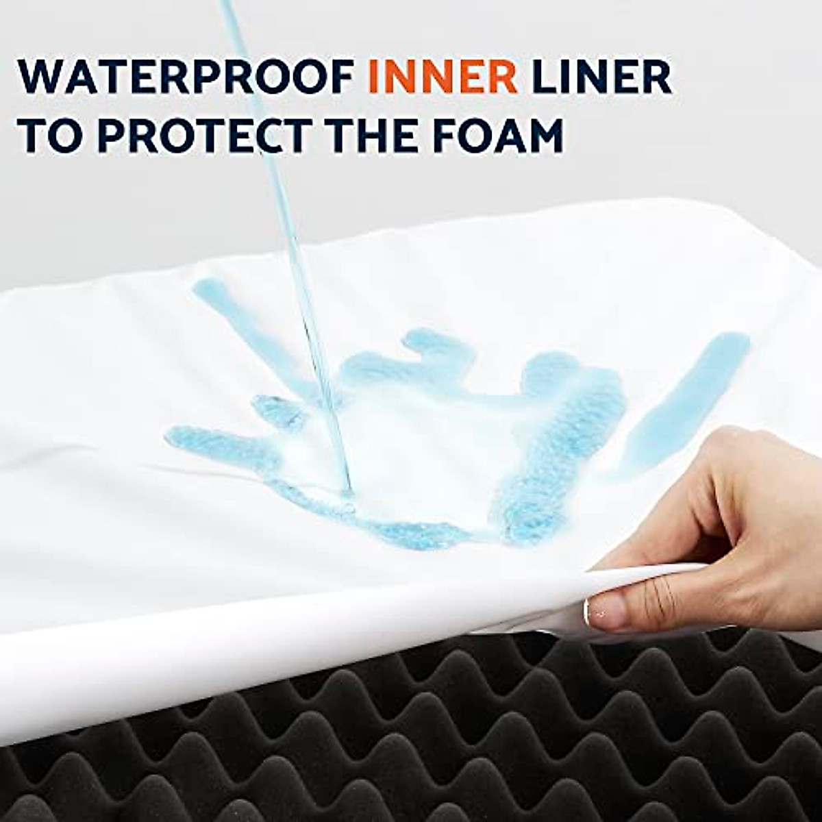 Soft Supportive Certipur-Us Certified Egg Crate Foam Dog Bed for Large Dogs, Waterproof Inner Lining, Chew Proof Oxford Bottom (35" x 25" x 7", Up to 75LBs)