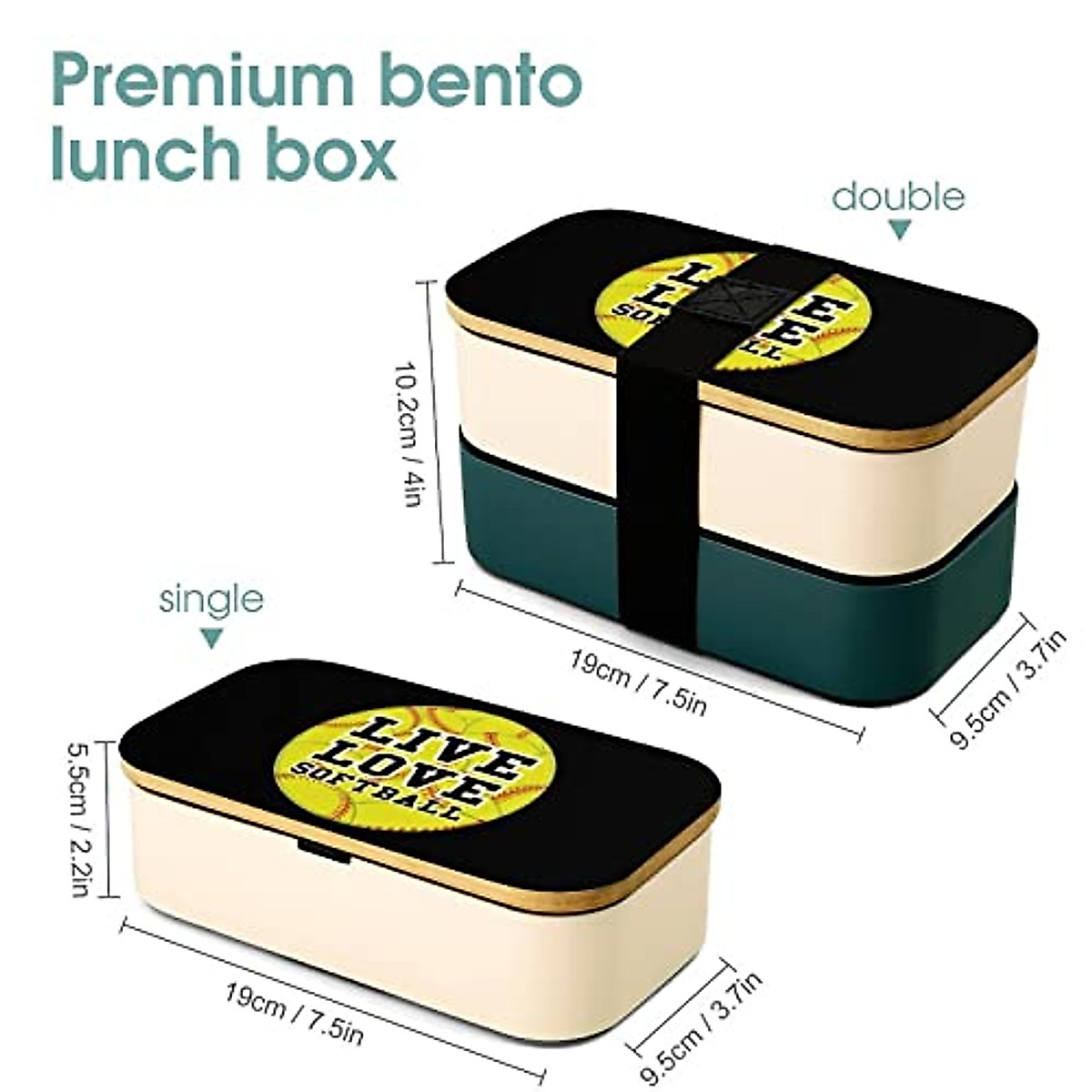 Live Love Softballs Bento Lunch Box Leak-Proof Bento Box Food Containers with 2 Compartments for Offce Work Picnic Green-Style