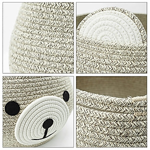 W Design Round Bear Toy Basket - Rope basket– Cute baby Laundry Basket Organizer for Toys, Blankets, Towels, Laundry, Baby Shower -19" W X 13" H SIZE XL Gift Baskets Empty -Mix brown Handmade