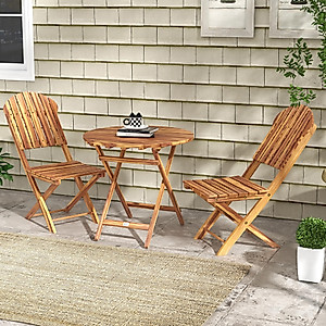 Outsunny 3-Piece Acacia Wood Bistro Set, Foldable Bistro Table and Chairs, Outdoor Bistro Set for Garden, Backyard, Balcony, Deck, Porch, Natural Wood Finish