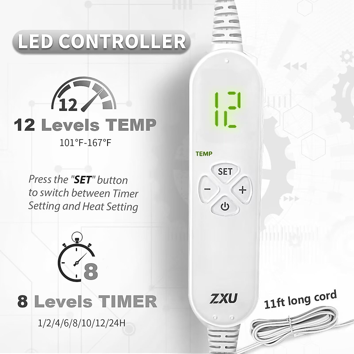 ZXU Jade Stone Heating Pad for Neck and Shoulder, 22" x26“ Electric Heated Neck Shoulder Wrap，Auto Shut Off Weighted 2.3lb,12 Heat Setting and 1-24h Auto-Off,Stay on Function,Hot Heated Pad