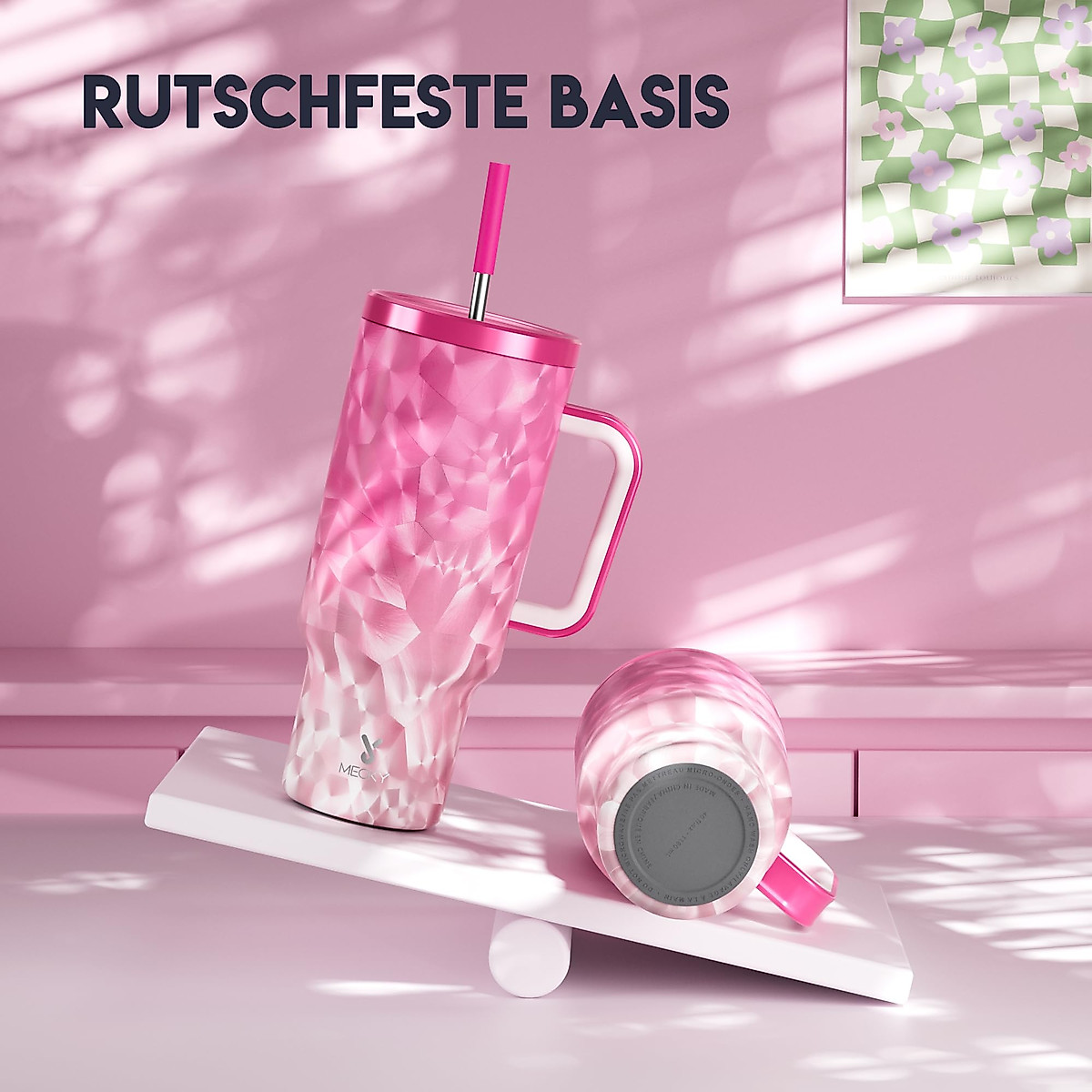 Meoky 40oz Tumbler with Handle for Women: 100% Leakproof Stainless Steel Insulated Tumbler with Lid and Straw for Car Travel Home - Fashion Enthusiasts, Candy