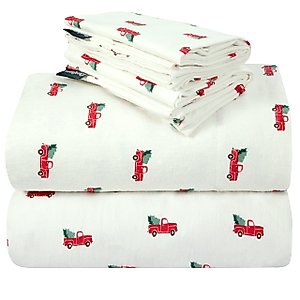 LAMANNI Printed Flannel Sheet Set - Soft, Warm, Moisture Wicking - Bedding Set (Twin, Tree Truck)