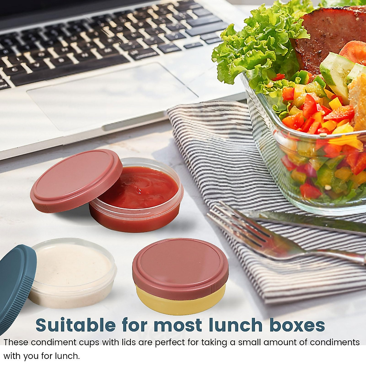 LELE LIFE 8Pcs Leakproof Salad Dressing Container to Go, 1.7oz and 2.5oz Condiment Containers with Screw Lids, Small Dipping Sauce Cups for Lunch Box, Dishwasher Safe