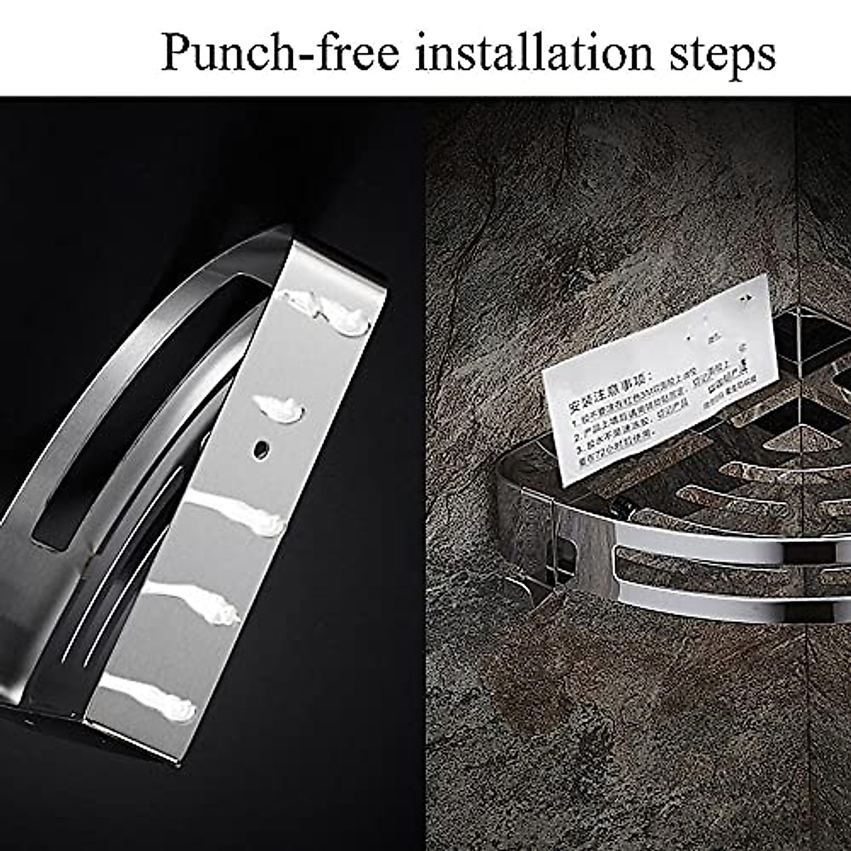 FVRTFT Bathroom Shelves Wall Mounted Shower Shelves Corner Shower Rack Stainless Steel with Hook No Drilling Self Adhesive for Kitchen Bathroom-Silver B_4th Floor