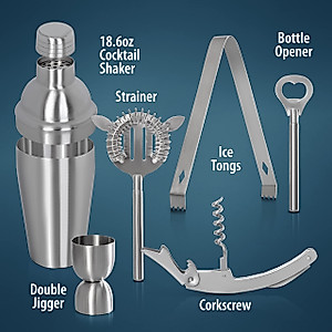 Wyndham House Stainless Steel Bar Set with Cocktail Shaker and All the Tools for Entertaining your Guests, 7-Piece