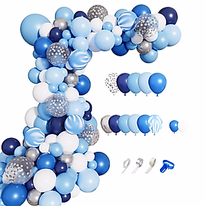 Amandir Blue Balloons Arch Garland Kit, 134Pcs Navy Royal Light Blue Balloons Confetti Latex Metallic Balloons for Blue Boys Birthday Baby Shower Wedding Party Decorations Supplies &4Pcs Tools