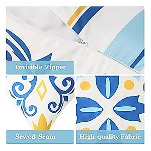 cygnus Outdoor Pillow Covers 18x18 Waterproof Patio Pillows Boho Flower and Colorful Stripe Summer Outside Pillows for Funiture Garden Picnic Set of 4,Blue and Yellow