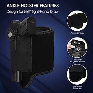 Ankle Holster for Concealed Carry, Leg Holster for Pistols, Ankle Gun Holster Compatible with Glock 26 36 42 43, S&W M&P Shield 9mm, Bodyguard 380, Ruger LCP 380, LC9, Sig Sauer P238 P365 P938