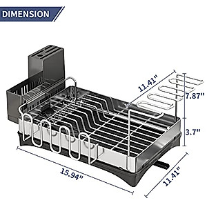 Dish Drying Rack, Stainless Steel Dish Rack Large Dish Racks for Kitchen Counter with Drainboard Rustproof Dish Drainers with Utensil Holder Knives Spoons and Fork Fingerprint-Proof