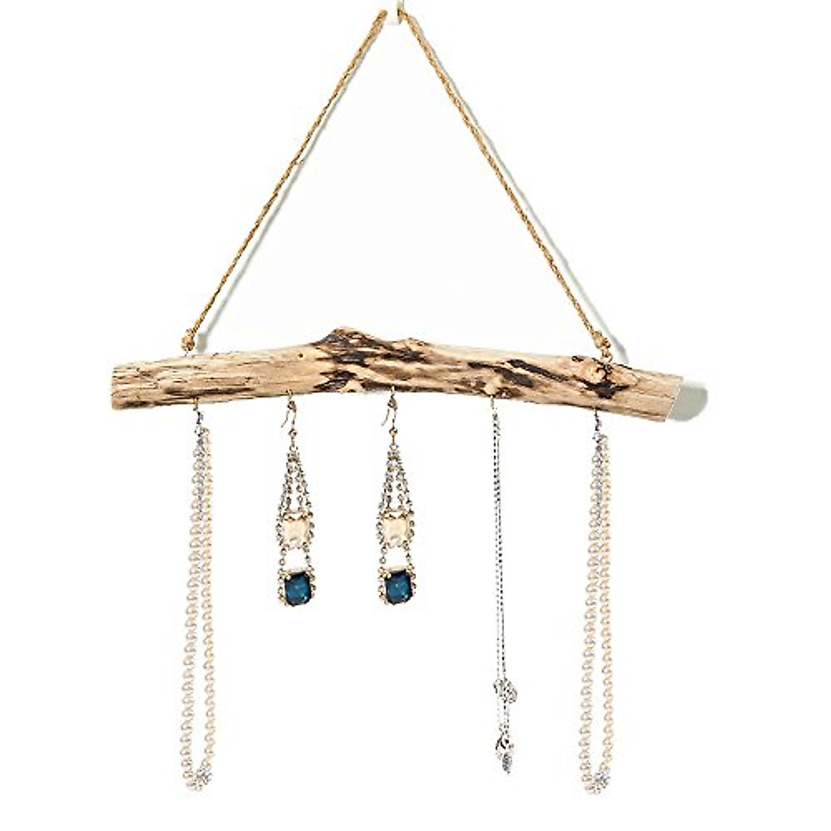 BYHER 15-Inch Natural Driftwood Branches Wall Hanging Jewelry Organizers with 5-Hook