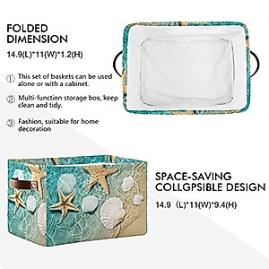 Storage Basket Sea Beach Starfish Seashell Rectangle Foldable with Leather Handle Nursery Storage Bins Boxes Cube Organizer for Children Toys Books Clothes Home Bedroom